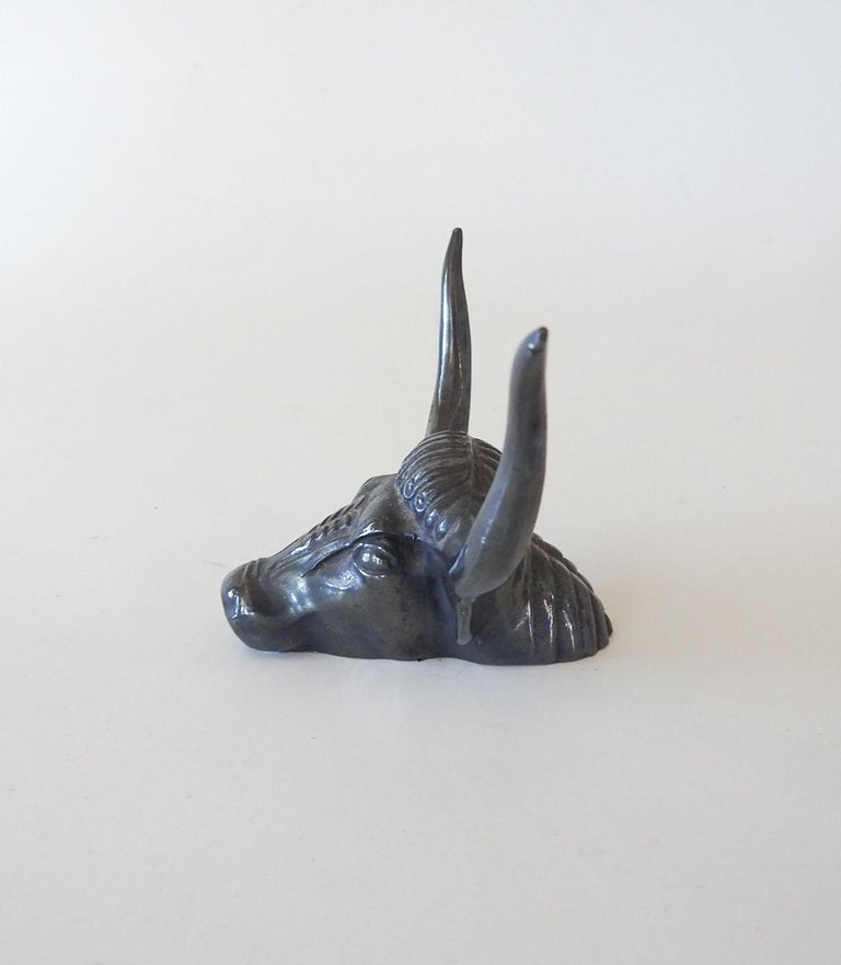 Vintage Silver Plate Longhorn Steer Head Paperweight For Sale at 1stDibs