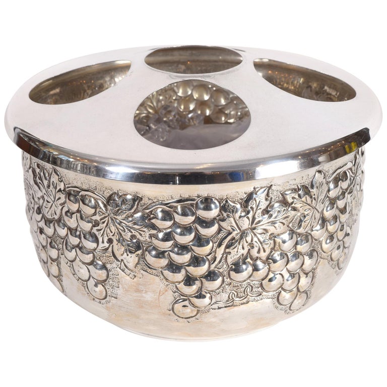 Vintage Silver Plate Round Covered Ice Bucket or Five Bottles Cooler at ...