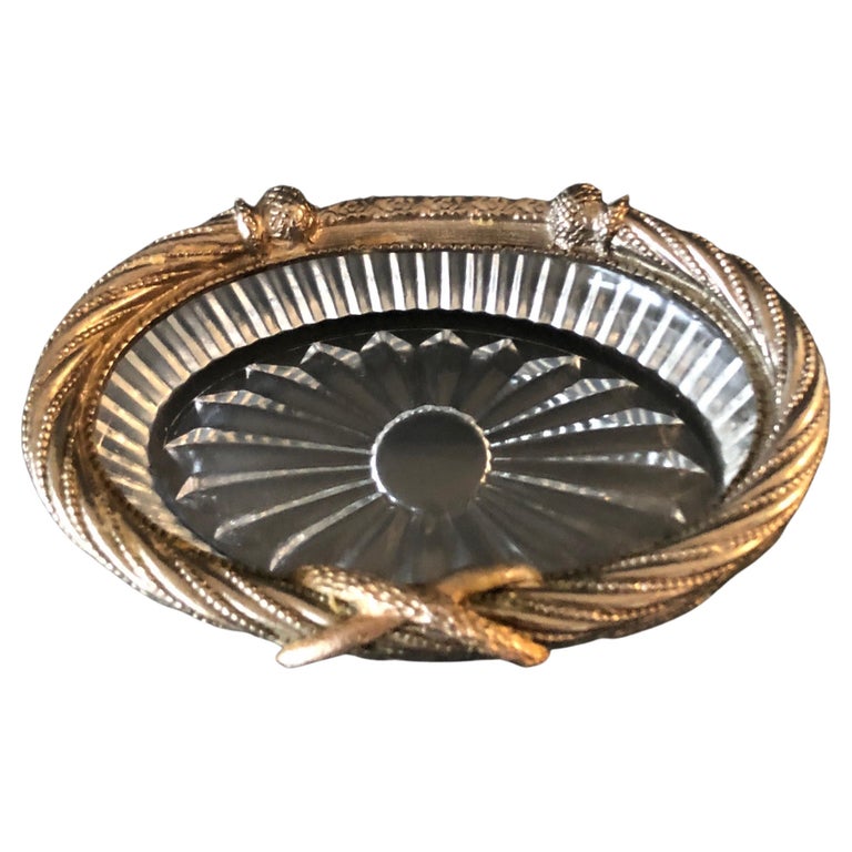 Vintage Silver Plated and Cut Crystal Oval Soap Dish For Sale at 1stDibs