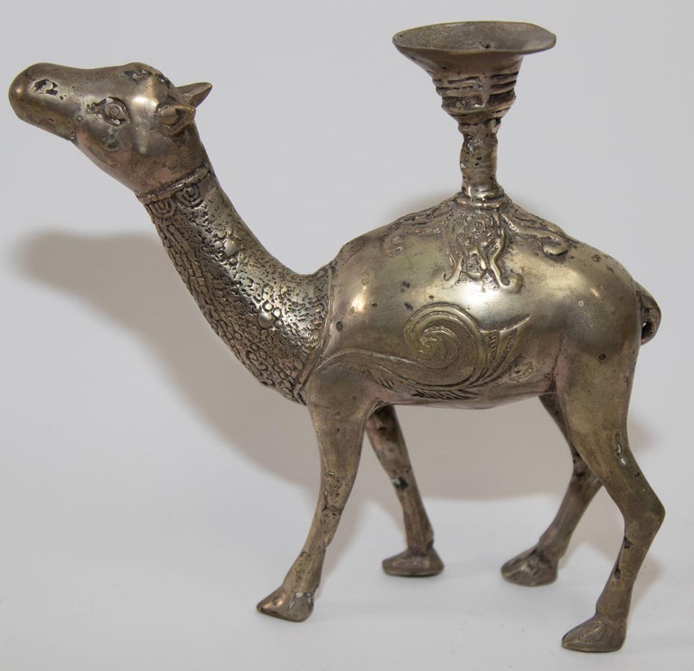 Vintage Silver Plated Camel Form Candle Holder For Sale at 1stDibs