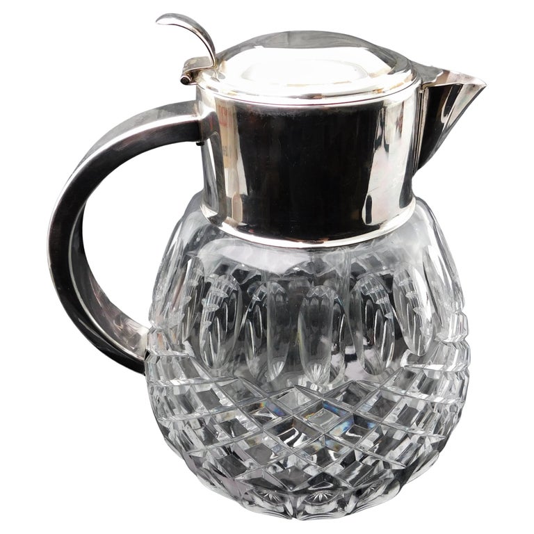 Vintage Silver Plated Crystal Pitcher with Glass Chiller For Sale at ...