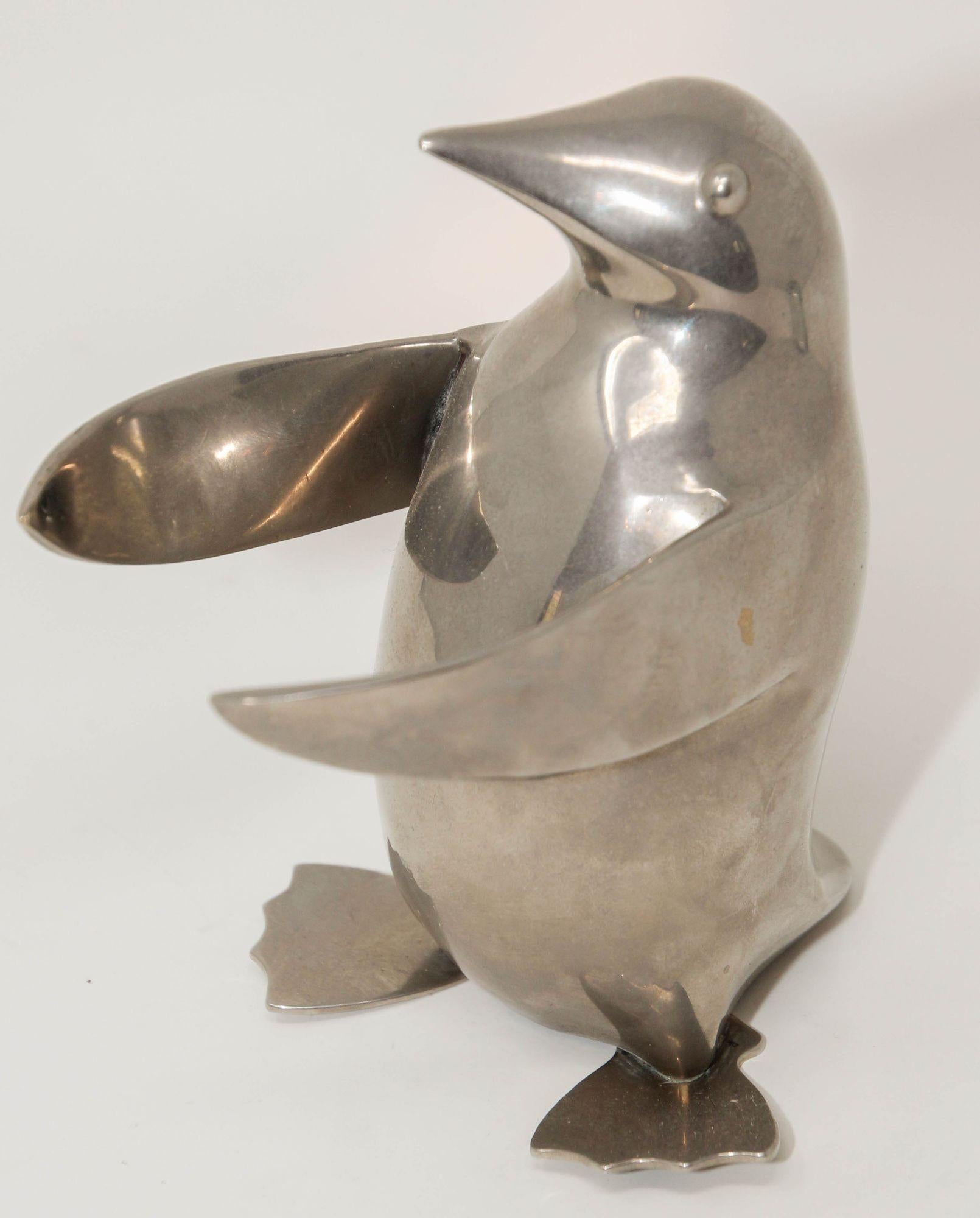 Vintage Silver Plated Penguin Paperweight Shelf Decor For Sale at 1stDibs