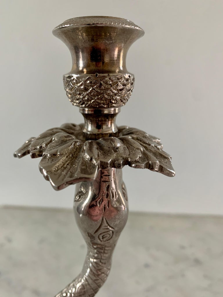 Vintage Silver Serpent Snake Candle Holder For Sale at 1stDibs
