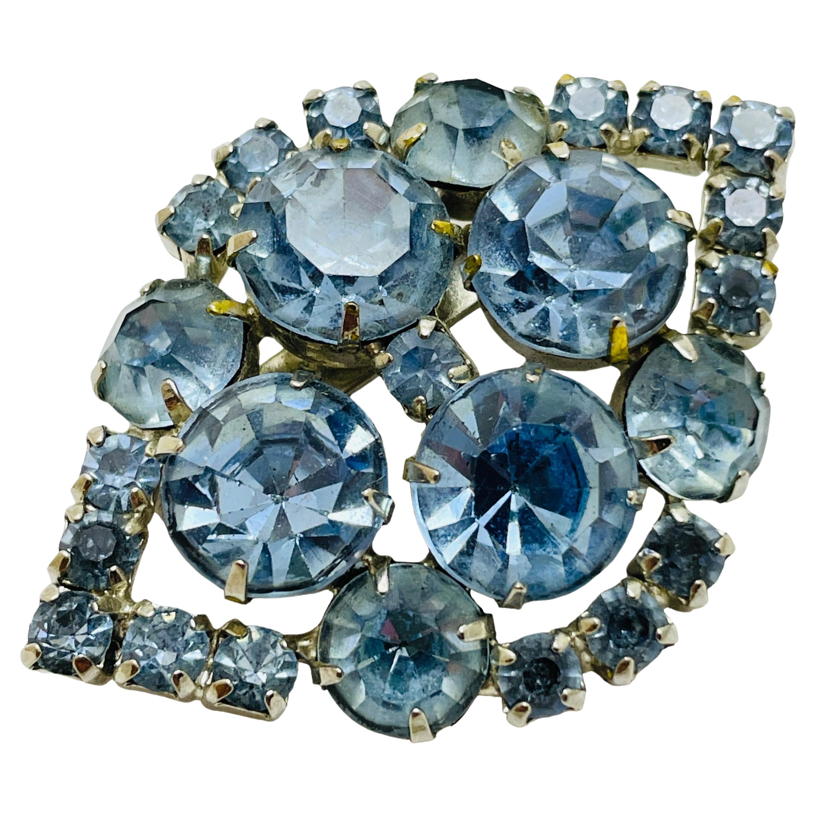 Vintage silver tone blue glass older designer brooch For Sale at 1stDibs