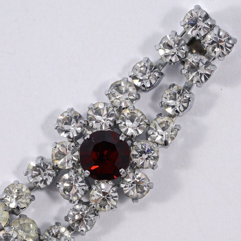 Vintage Silver Tone Ruby Red and Clear Rhinestone Bracelet, circa 1950s ...