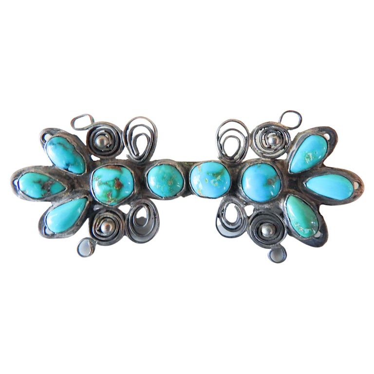 Vintage Silver and Turquoise Native American Handmade Brooch For Sale ...