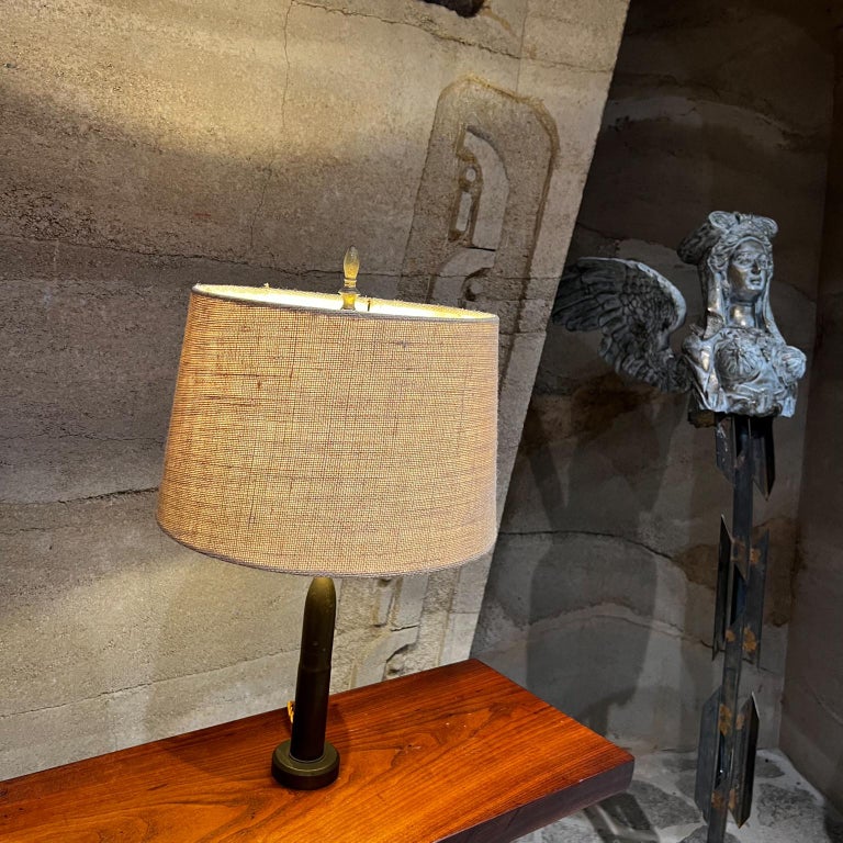 Vintage Single Bullet Table Lamp in Patinated Bronze For Sale at 1stDibs