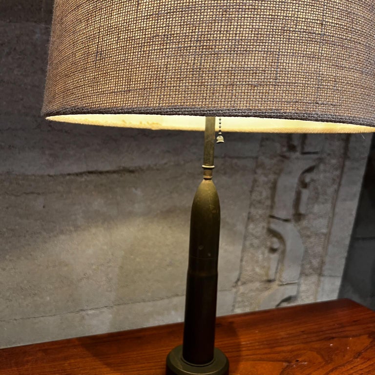 Vintage Single Bullet Table Lamp in Patinated Bronze For Sale at 1stDibs