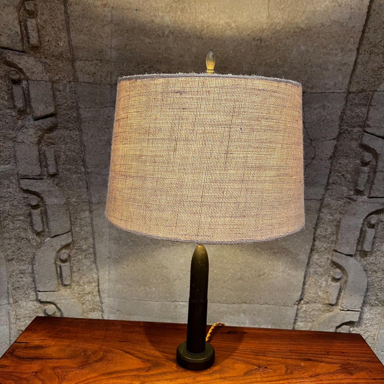 Vintage Single Bullet Table Lamp in Patinated Bronze For Sale at 1stDibs