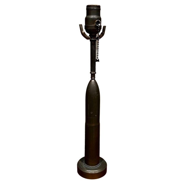 Vintage Single Bullet Table Lamp in Patinated Bronze For Sale at 1stDibs