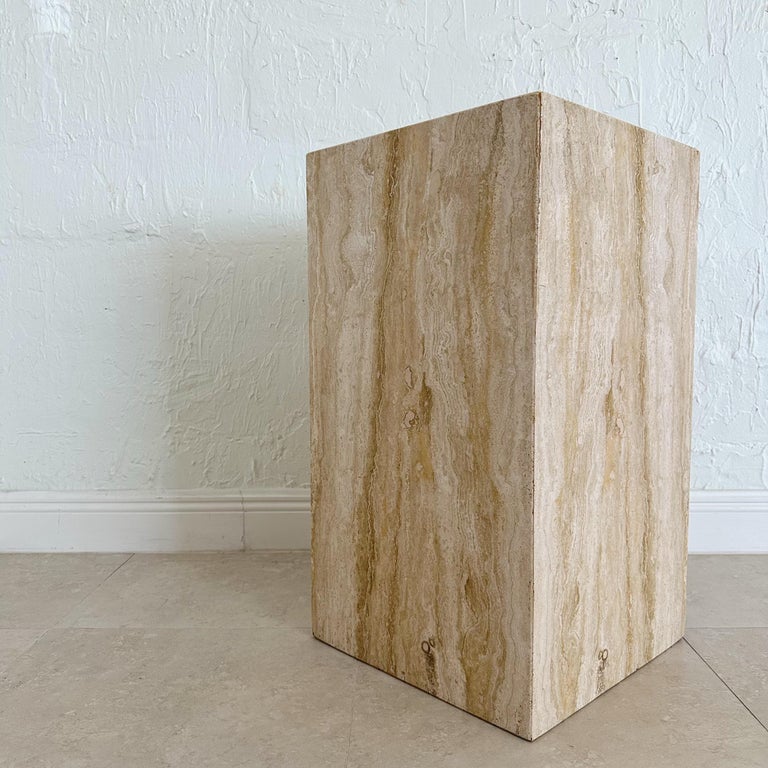 Vintage Single Square Travertine Pedestal at 1stDibs