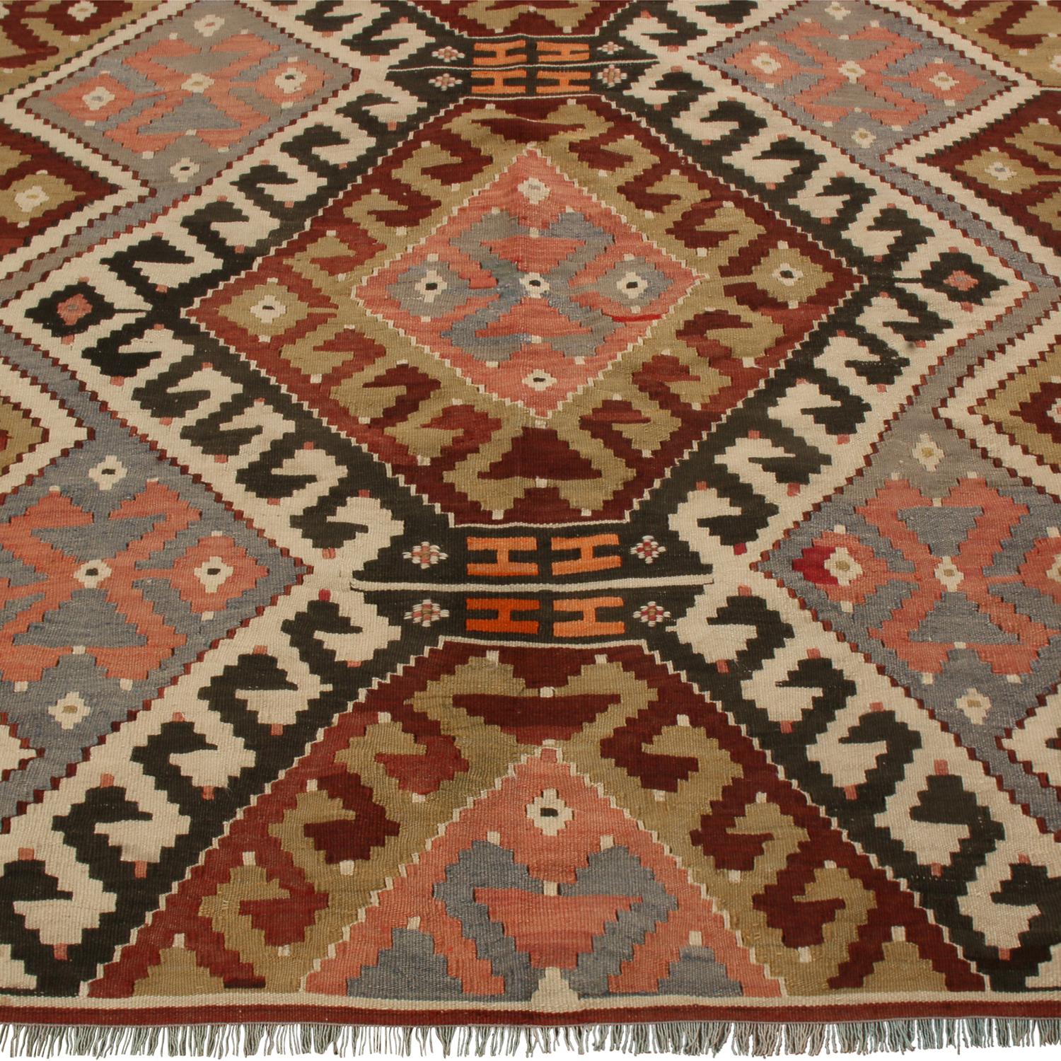 Vintage Sivas Green and Blue Wool Kilim Rug with Multi-Color Accents at ...