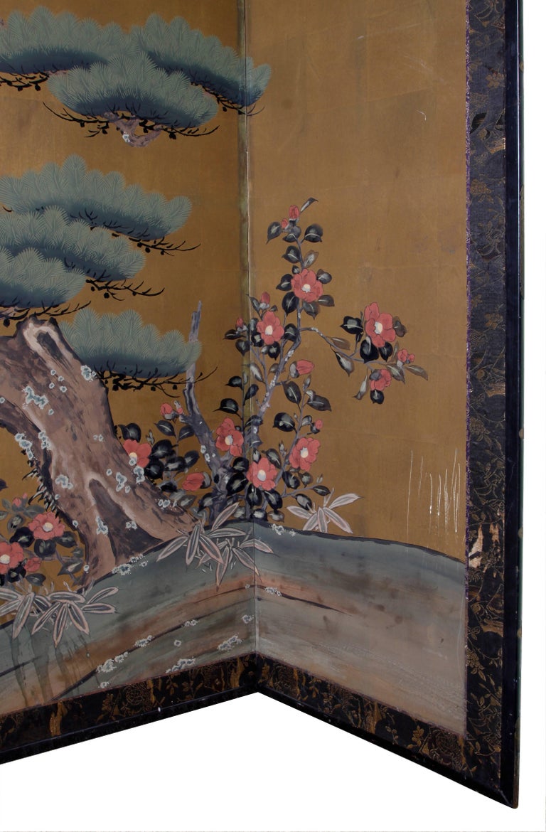 Vintage Six-Panel Asian Screen with Gold Leaf Decoration For Sale at ...