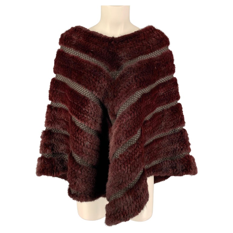VINTAGE Size One Size Burgundy Mink Woven Poncho Cape For Sale at 1stDibs