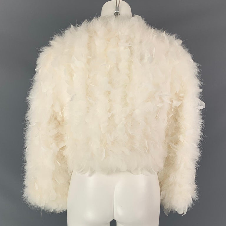 VINTAGE Size S Cream Nylon Cropped Feather Jacket For Sale at 1stDibs