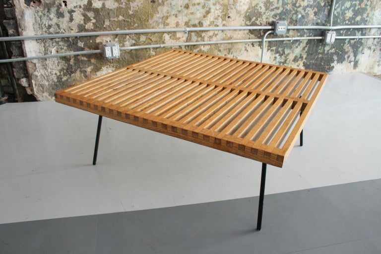 Vintage Slat Table with Iron Legs For Sale at 1stDibs