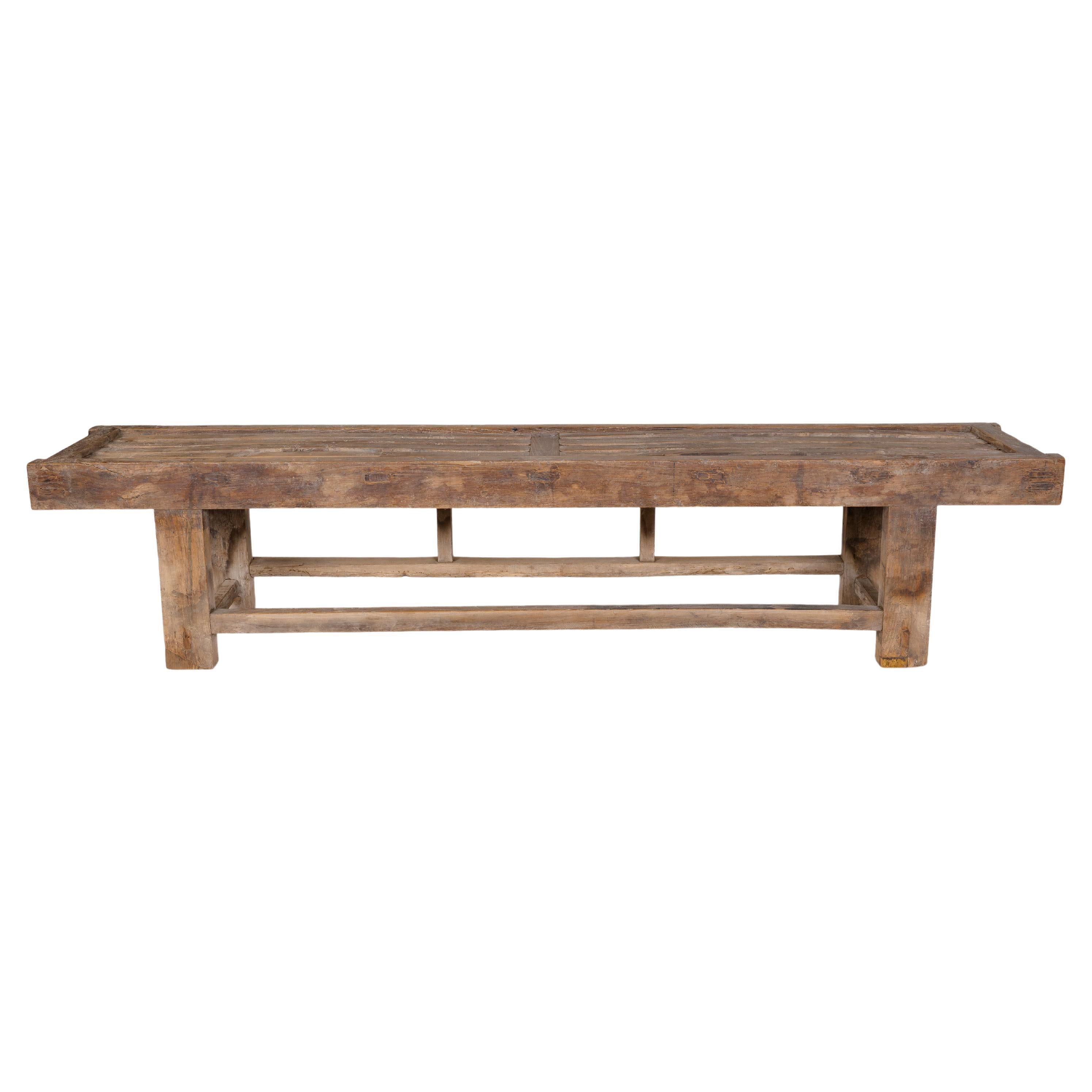 Vintage Elm Wood Bench with Apron For Sale at 1stDibs