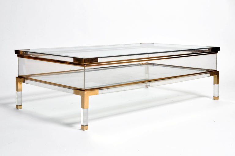 Vintage Sliding Glass Top Coffee Table Attributed to Maison Jansen at ...