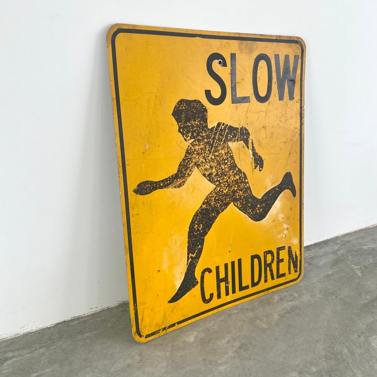 Vintage 'Slow Children" Los Angeles Road Sign For Sale at 1stDibs