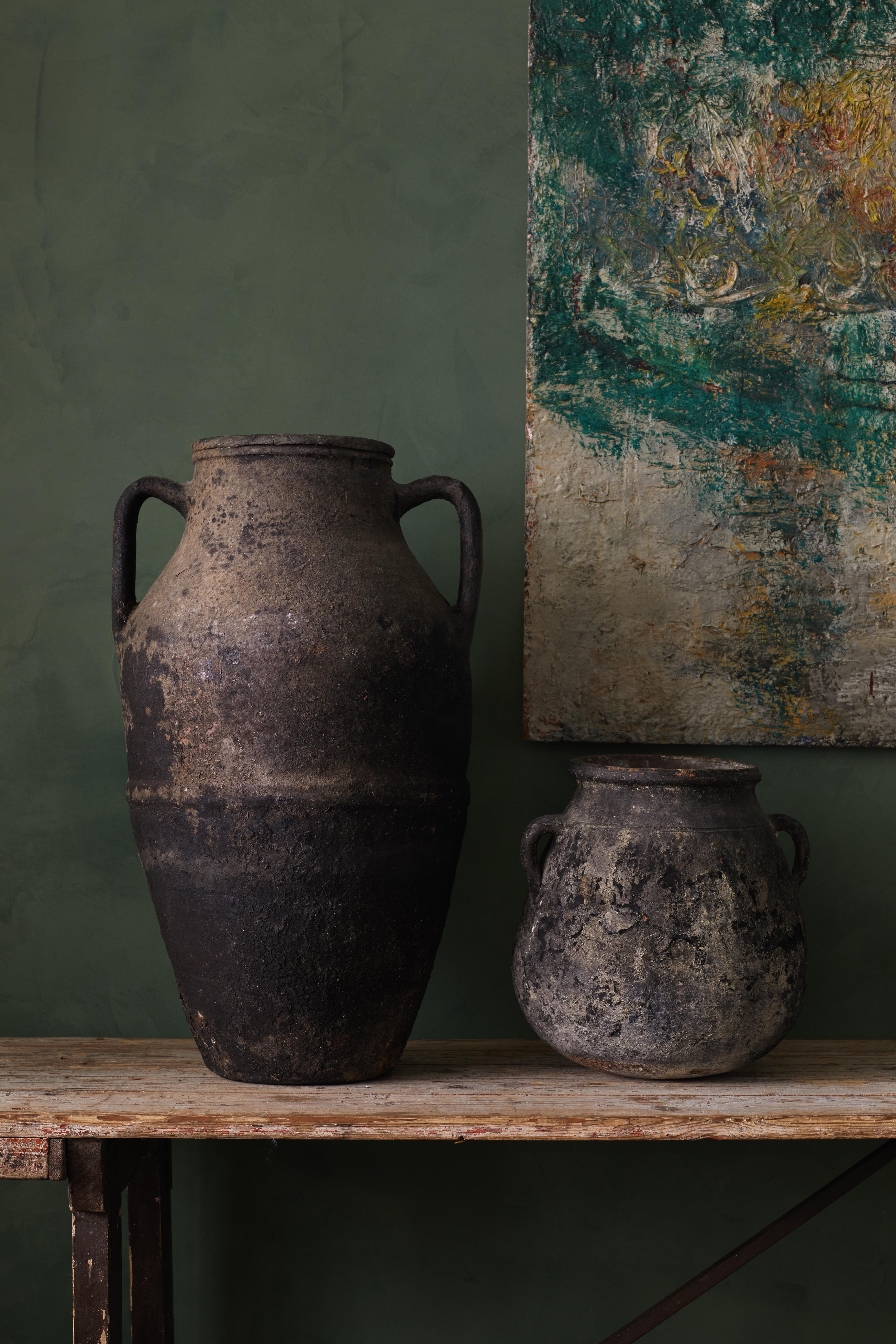 Vintage Small Black Olive Pot For Sale at 1stDibs