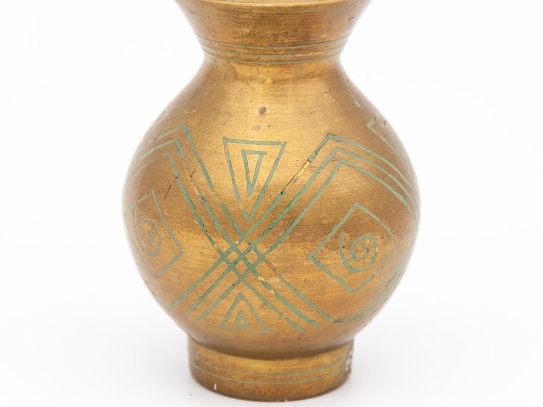 Vintage Small Brass Vase with Geometric Etched Pattern on Surface For ...
