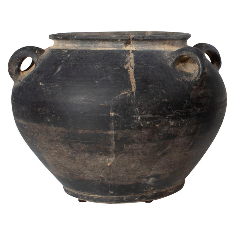 Vintage Small Dusty Gray Pot with Handles at 1stDibs