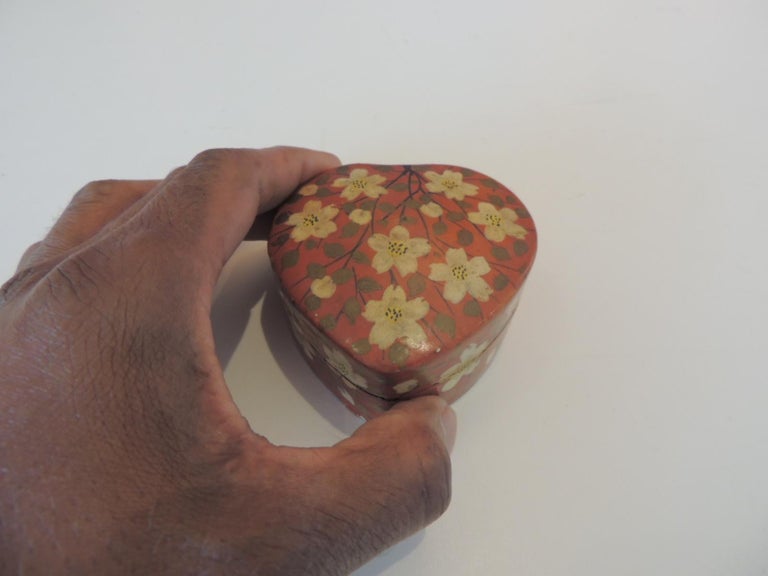 Vintage Small Orange Lacquered Hand Painted Heart Shape Thinker Box For ...