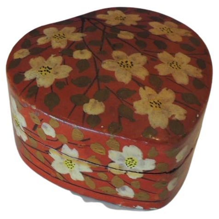 Vintage Small Orange Lacquered Hand Painted Heart Shape Thinker Box For ...