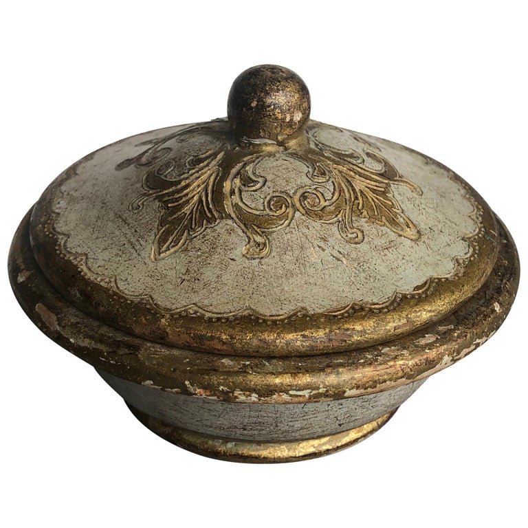 Vintage Small Round Gold Leaf Florentine Trinket Box at 1stDibs ...