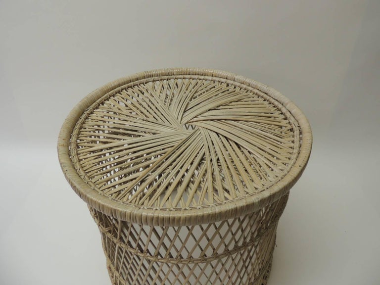 Vintage Small Round Woven Rattan Side Table at 1stDibs