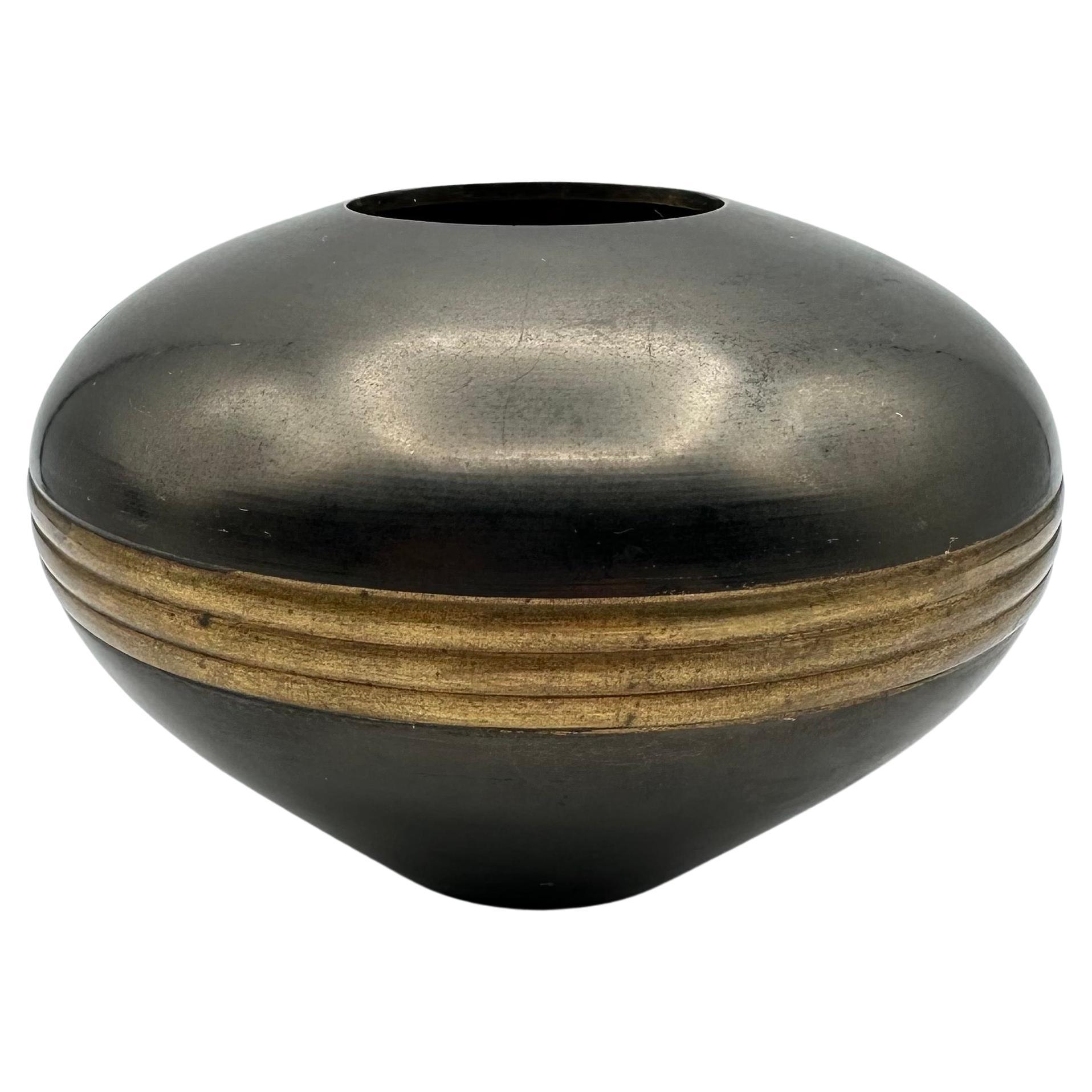 Vintage Small Round Two Tone Metal Art Deco Style Vase For Sale at 1stDibs