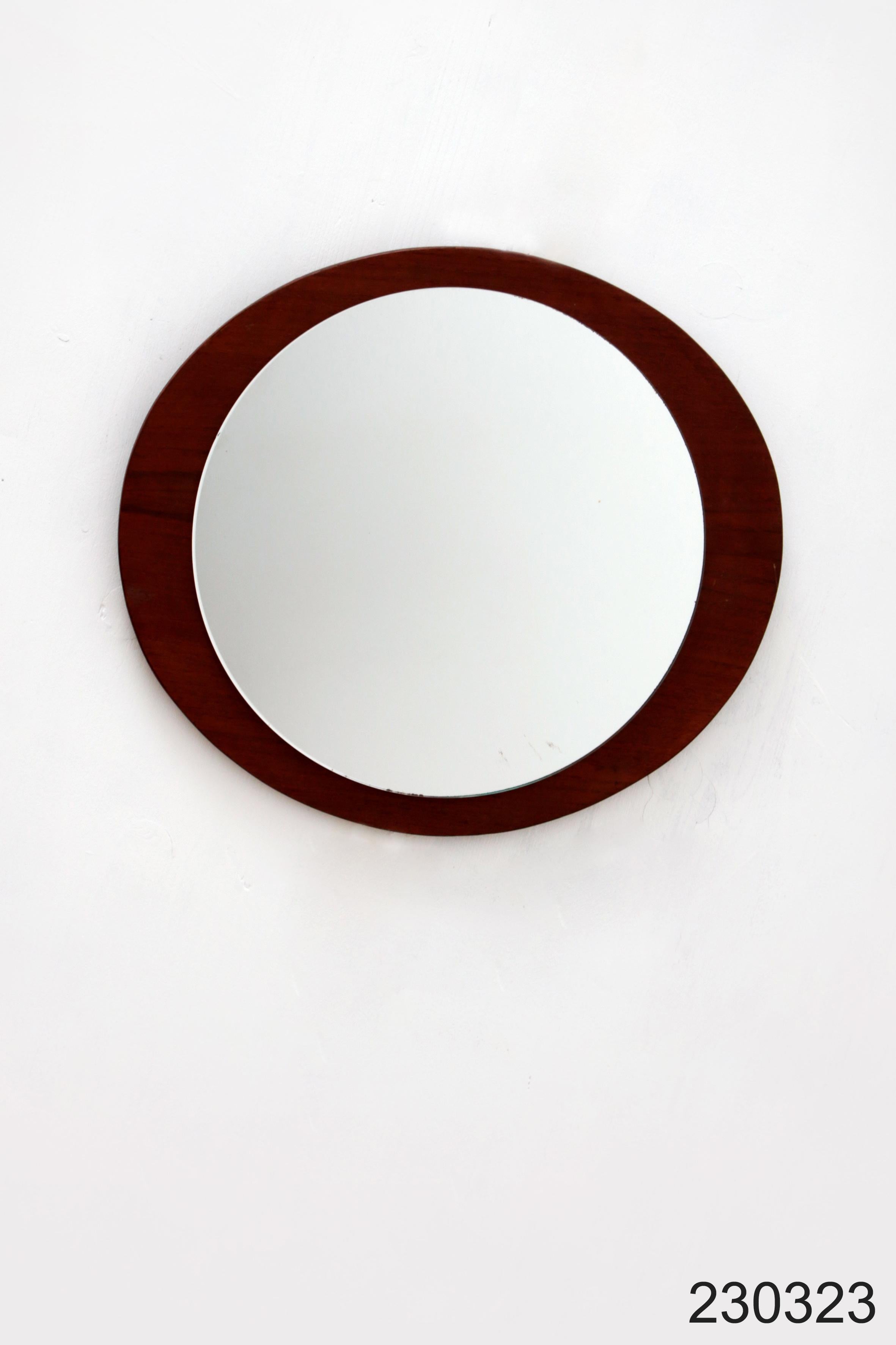 Vintage Small Teak Wood Wall Mirror, 1960s For Sale at 1stDibs