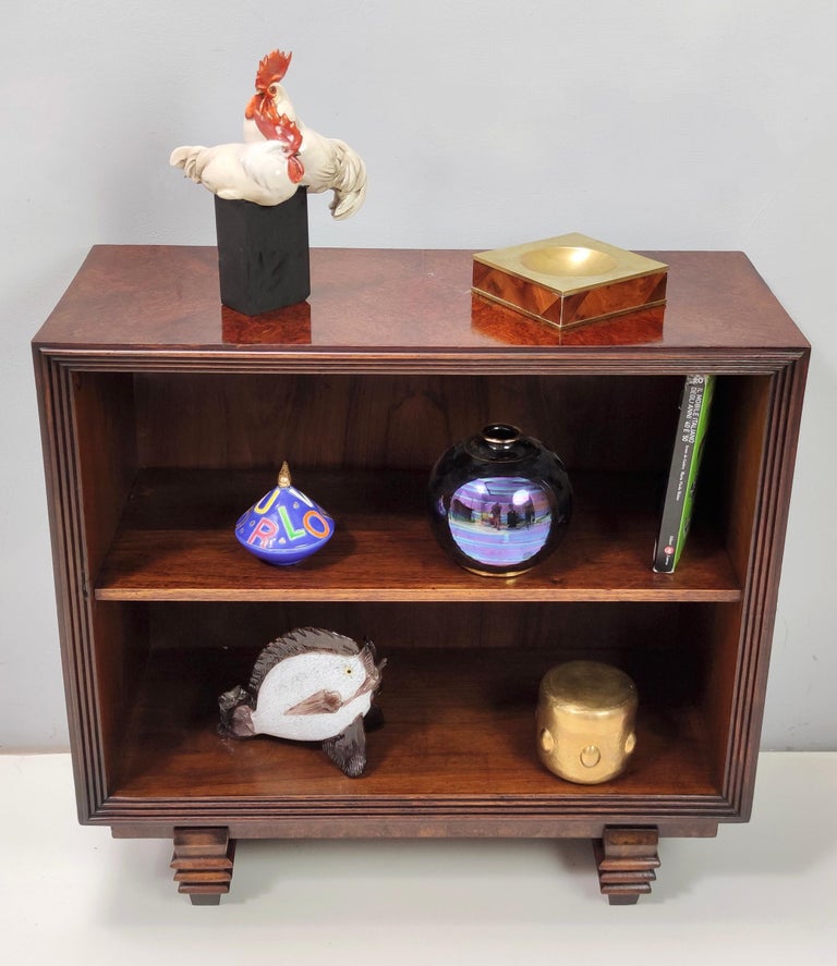 Vintage Small Walnut and Birch Root Art Deco Bookcase, Italy For Sale ...