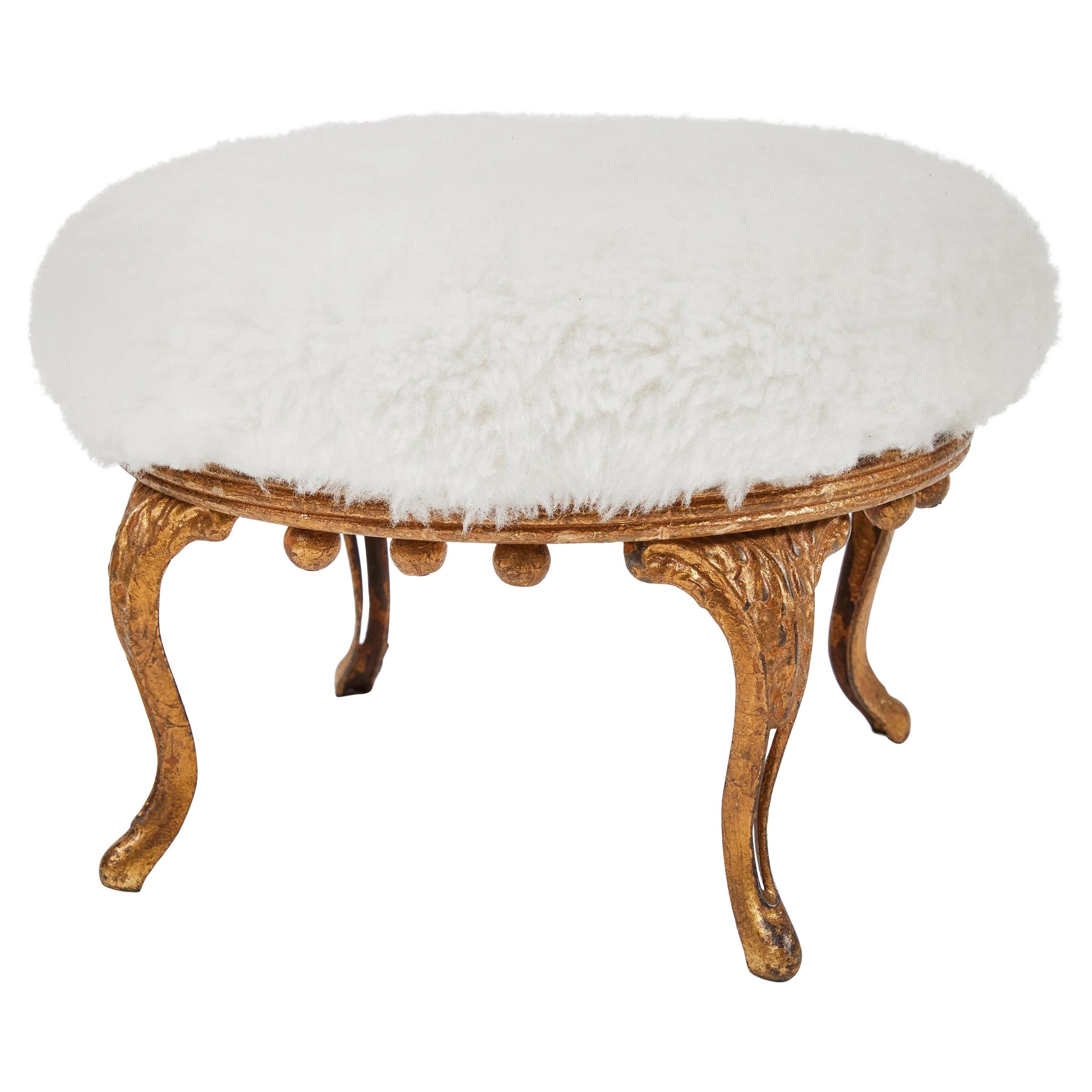 Vintage Small Wood Footstool with Gold Iron Legs at 1stDibs