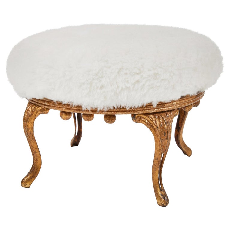 Vintage Small Wood Footstool with Gold Iron Legs at 1stDibs