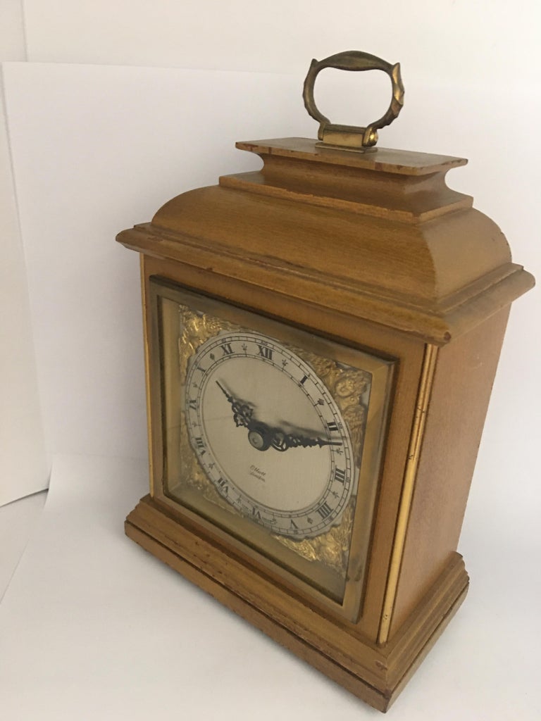 Vintage Small Wooden Elliot London Mantel Clock For Sale at 1stDibs