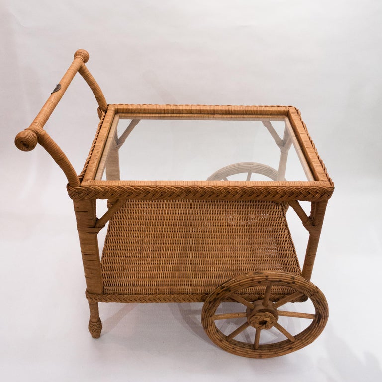 Vintage Smithsonian Collection Henry Link Wicker Bar or Tea Cart at 1stDibs