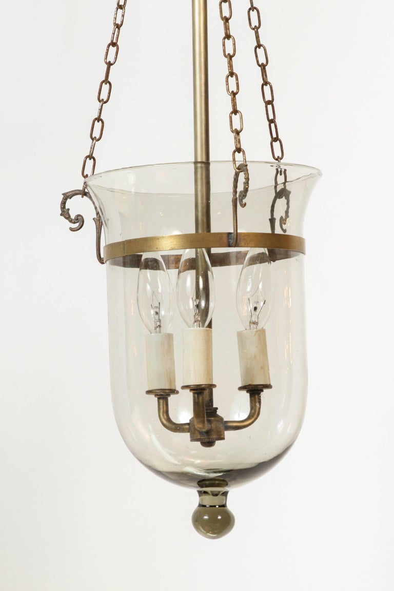 Vintage Smoke Glass Bell Jar Hanging Light with Decorative Chain, Newly ...
