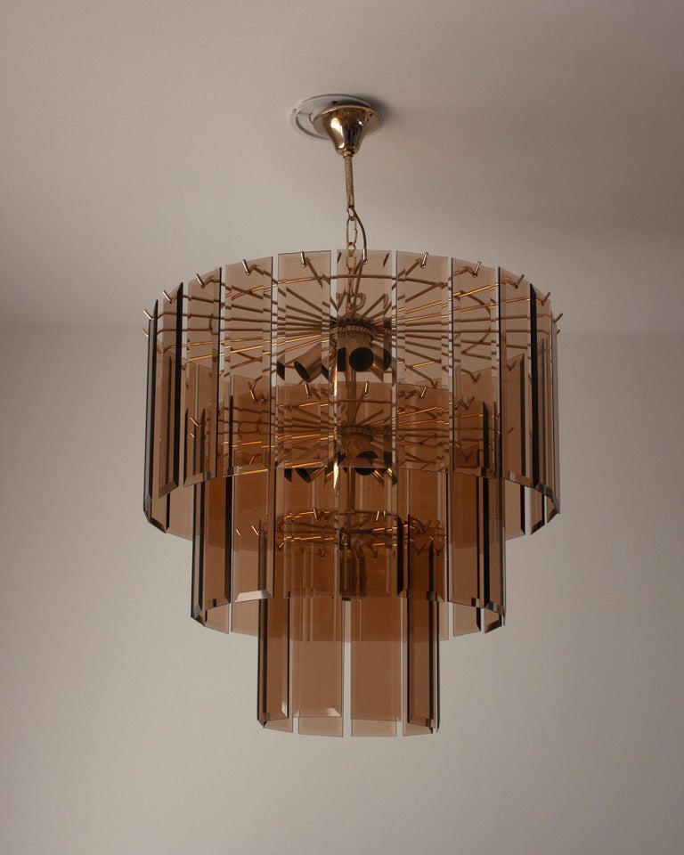 Vintage Smoked Brown Glass Chandelier from the 1970s For Sale at 1stDibs