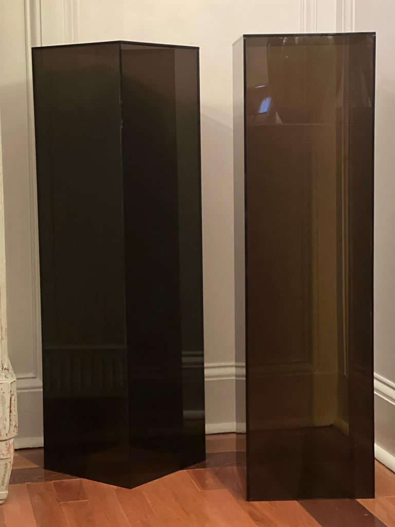 Vintage Smoked Lucite Pedestals, a Pair For Sale at 1stDibs