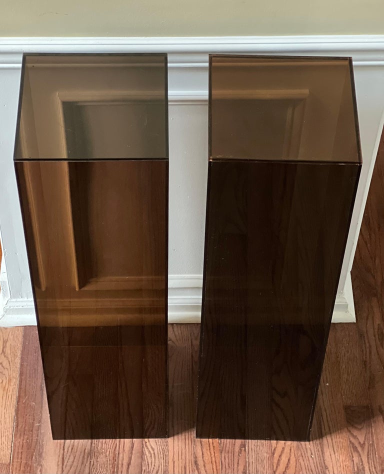 Vintage Smoked Lucite Pedestals, a Pair For Sale at 1stDibs