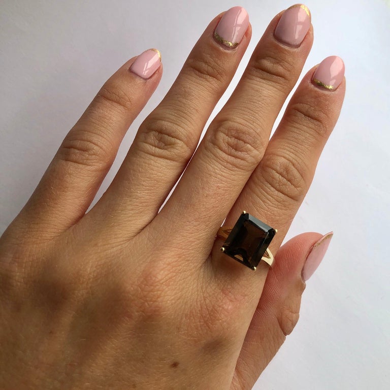 Vintage Smokey Quartz and 9 Carat Gold Cocktail Ring at 1stDibs