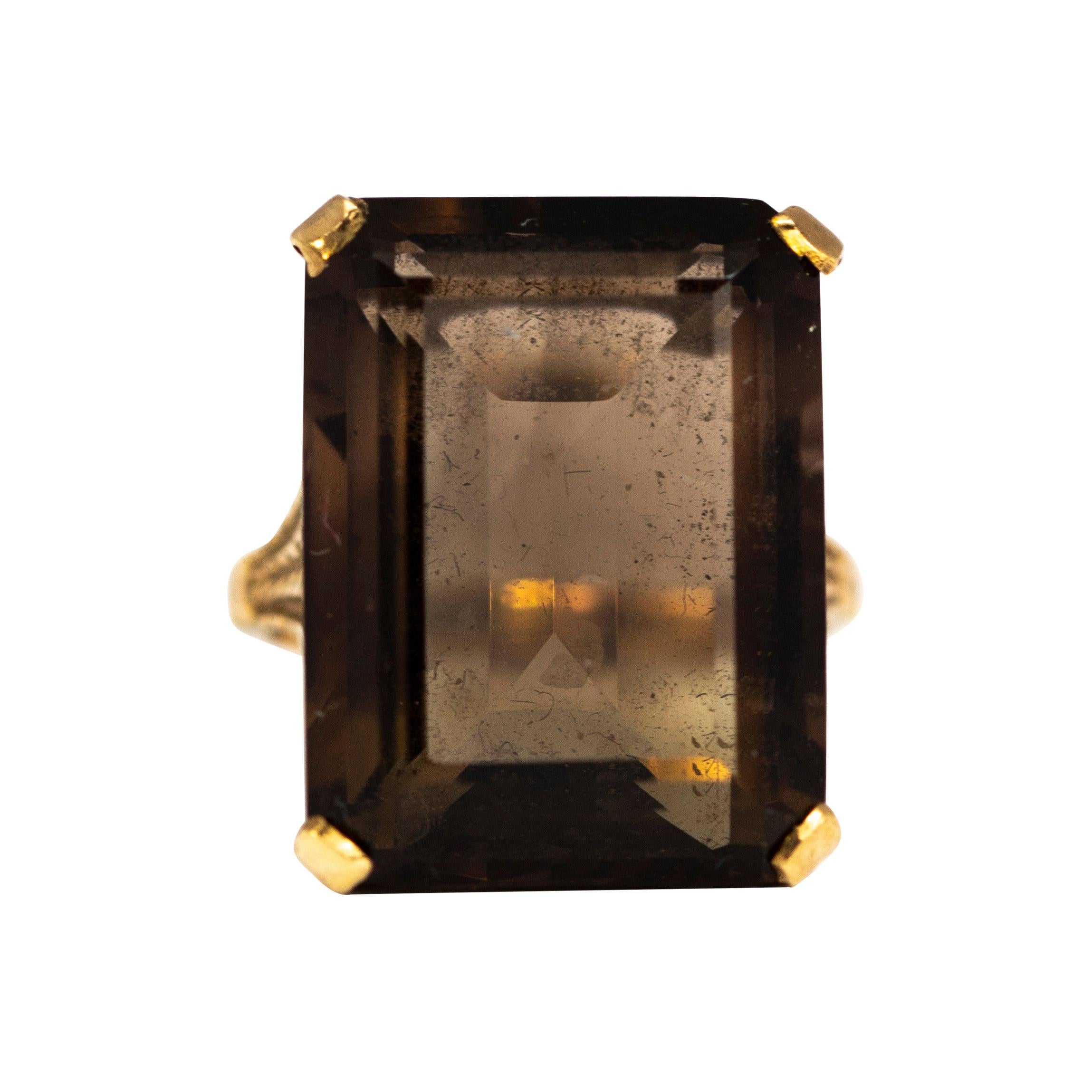 Vintage Smokey Quartz and 9 Carat Gold Cocktail Ring at 1stDibs
