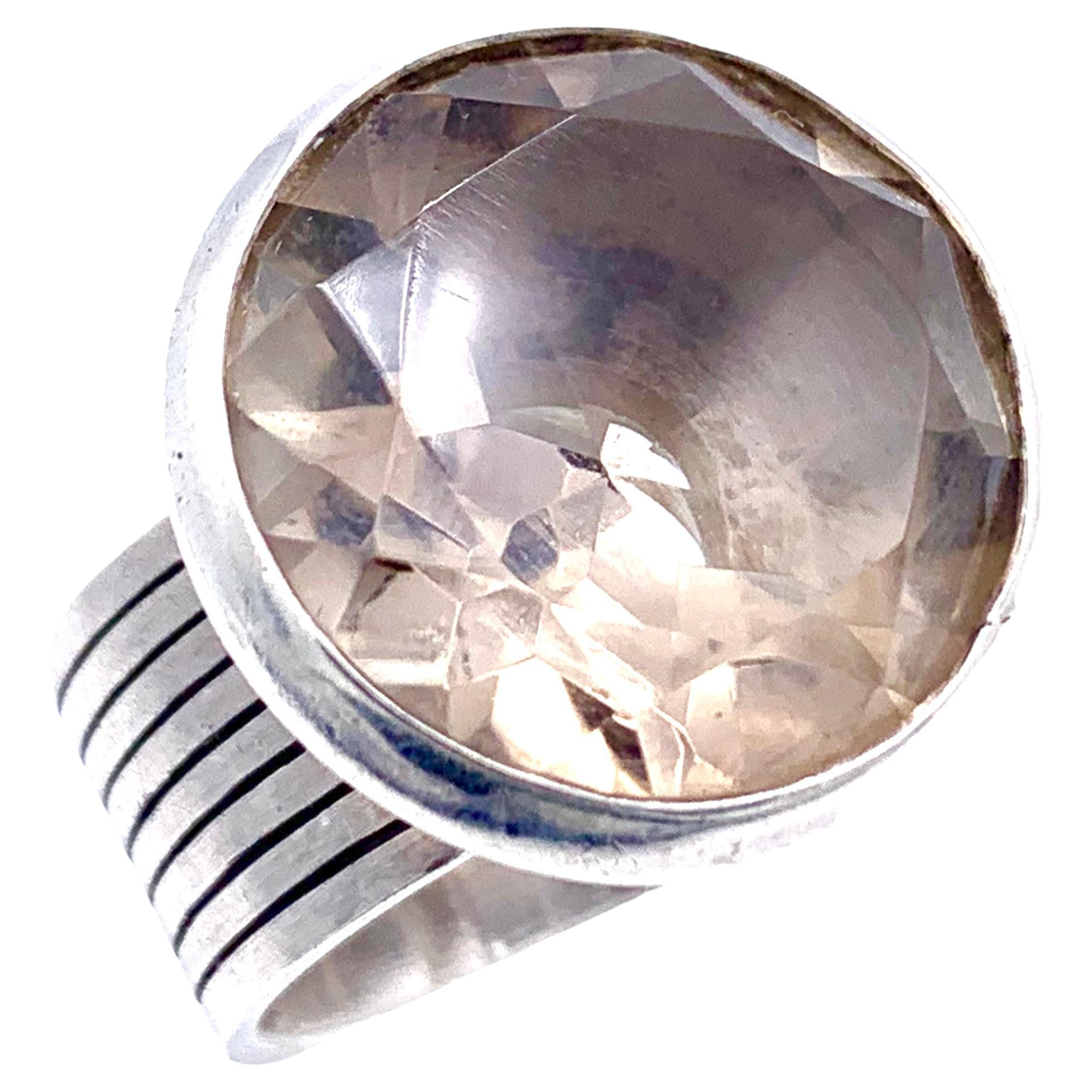 Oval Smokey Quartz Sterling Silver Ring For Sale at 1stDibs