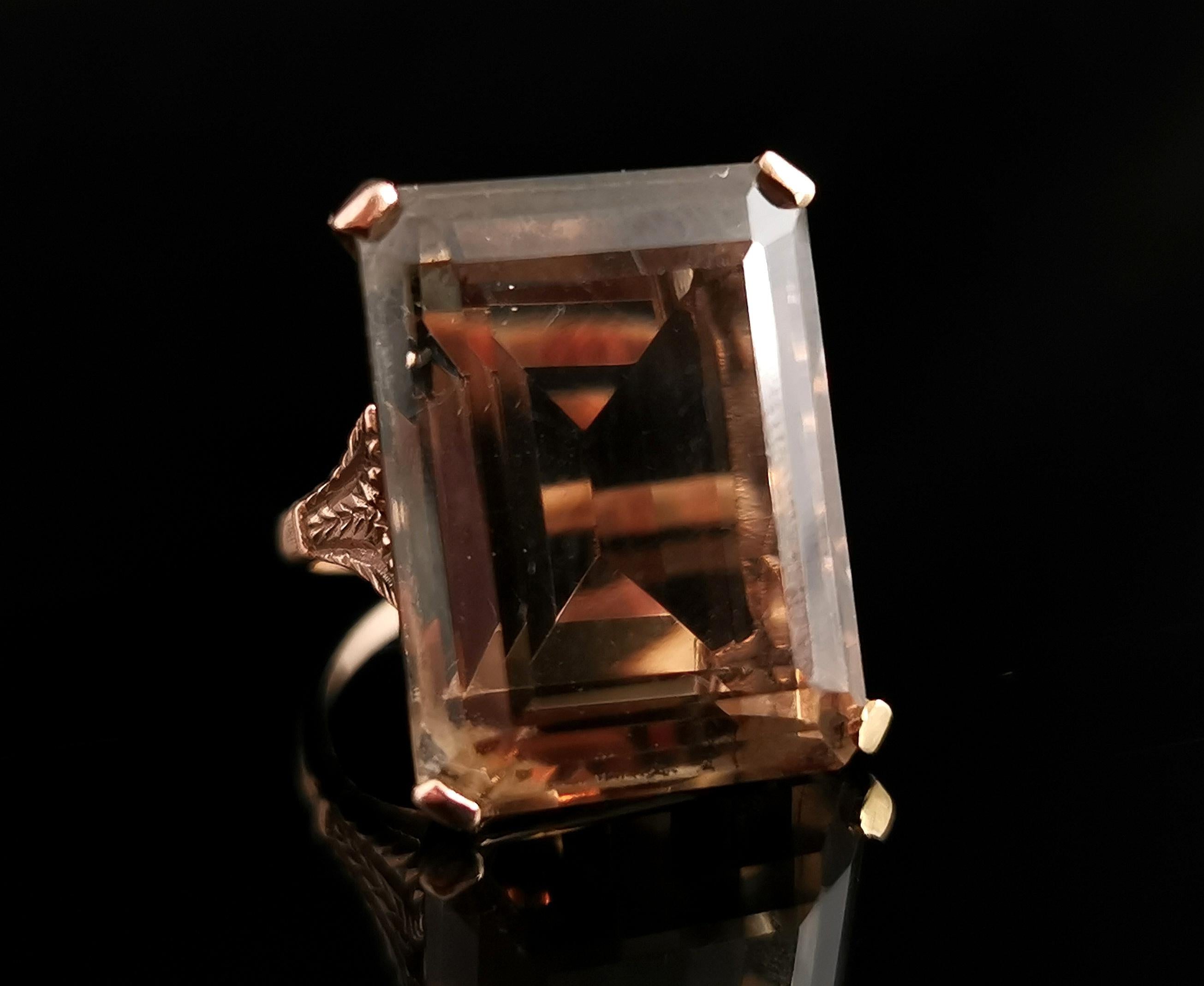 Vintage Smoky Quartz Cocktail Ring, 9k Yellow Gold, C1970s at 1stDibs