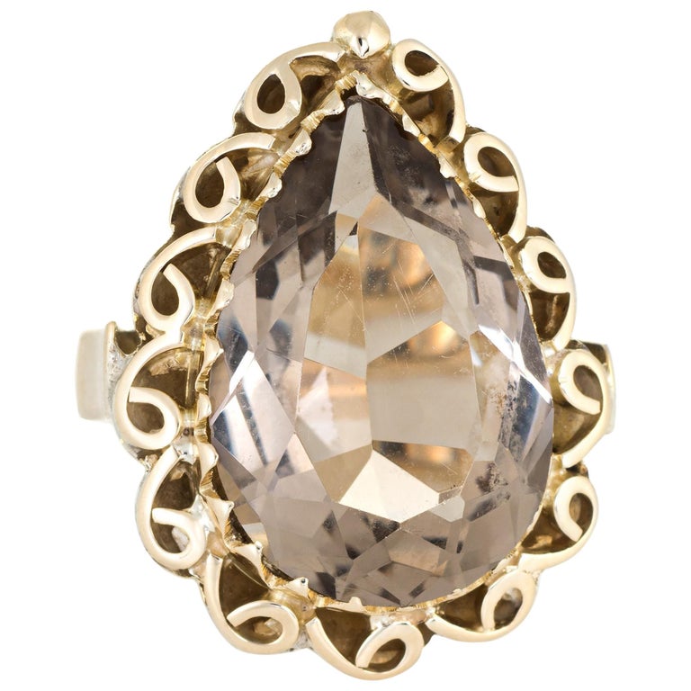 Vintage Smoky Quartz Ring 14 Karat Yellow Gold Cocktail Pear Cut ...