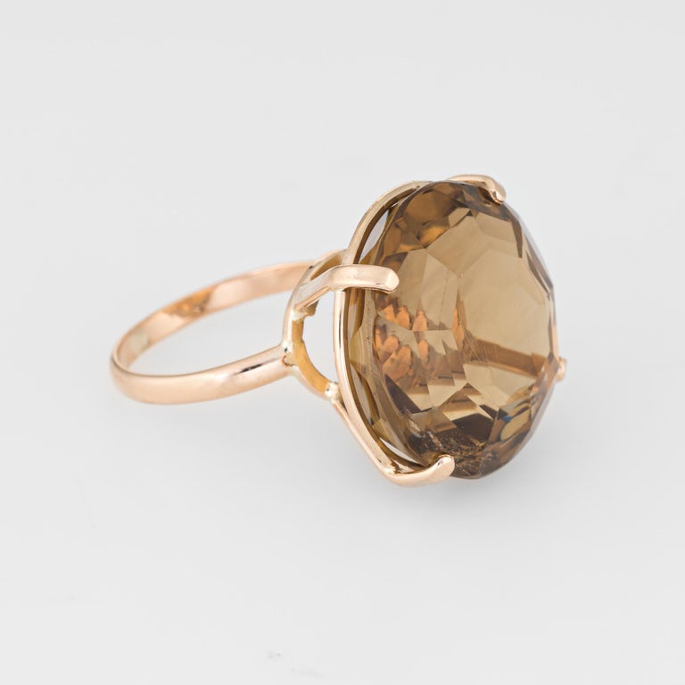Vintage Smoky Quartz Ring 14 Karat Gold Cocktail Ring Estate Pinky ...
