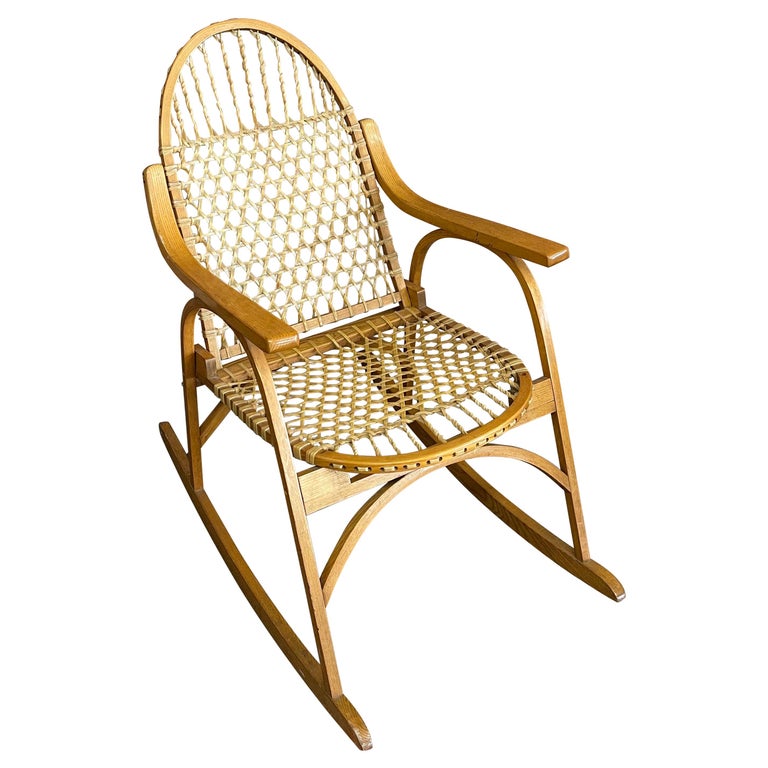 Vintage Snowshoe Oak and Rawhide Rocking Chair by Vermont Tubbsr at ...
