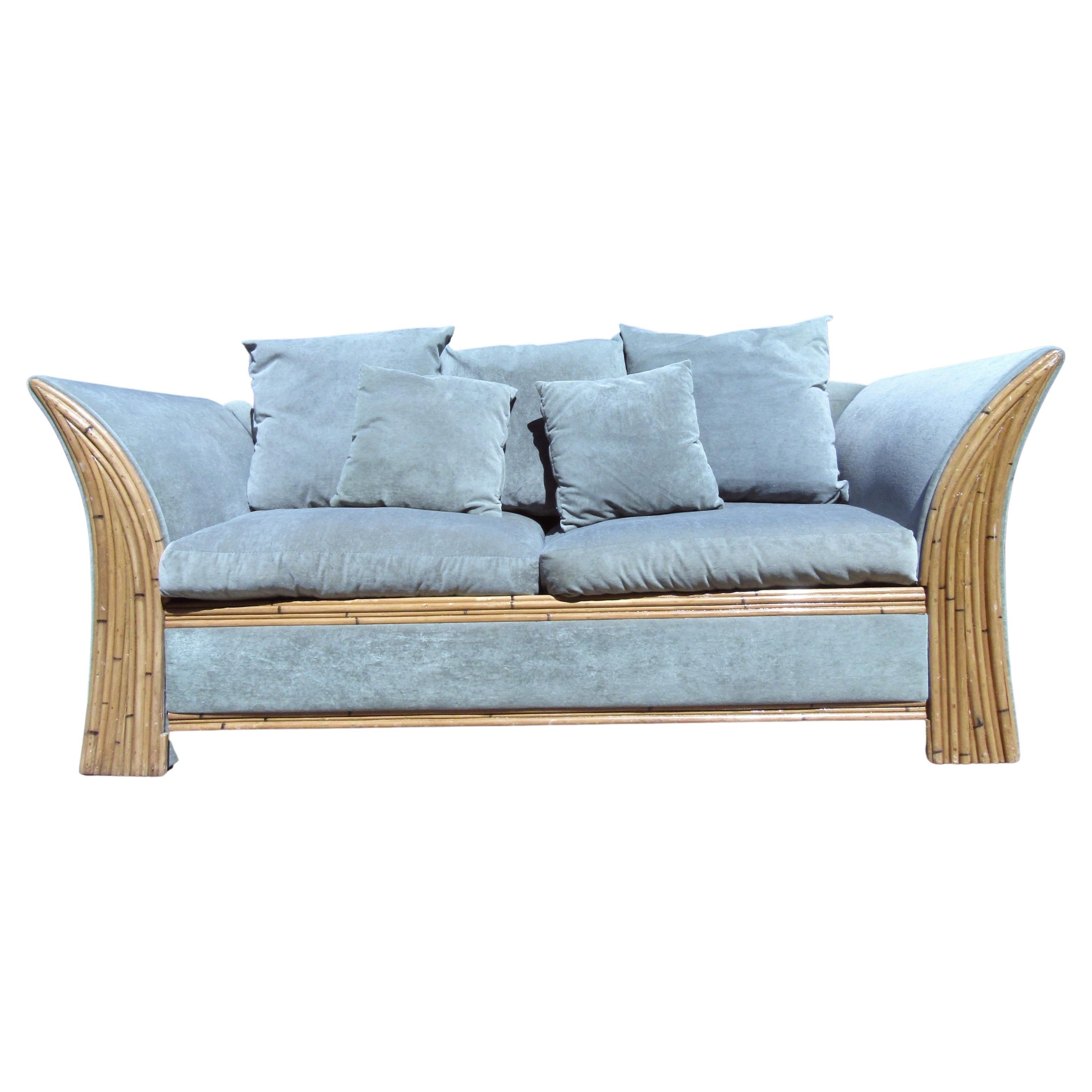 Adrian Pearsall Sofa with Built-In Travertine Side Tables at 1stDibs