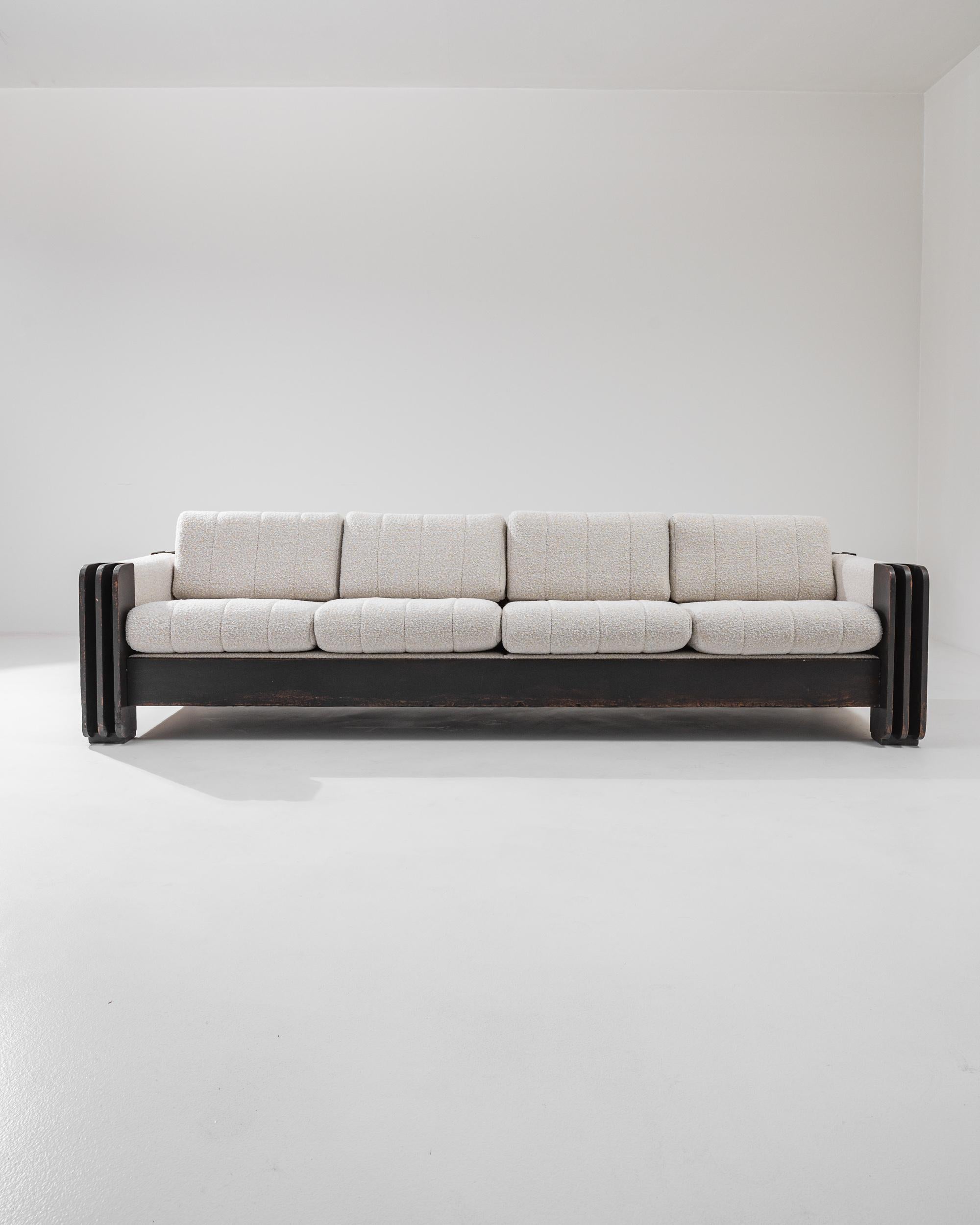 Vintage Sofa with Wooden Armrests For Sale at 1stDibs